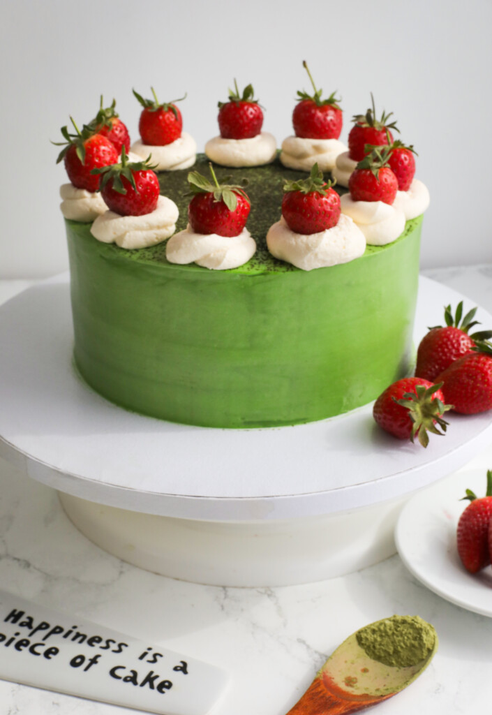 Japanese Matcha Cake with Strawberries and Cream - Sims Home Kitchen