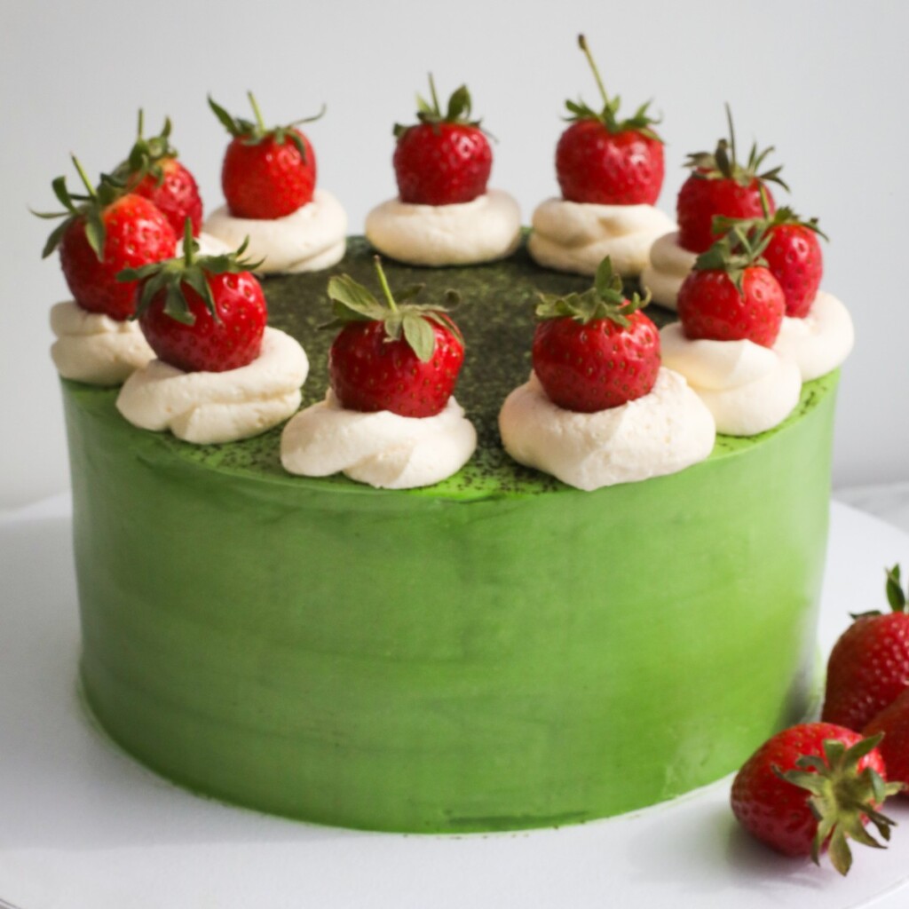 Japanese Matcha Cake with Strawberries and Cream - Sims Home Kitchen