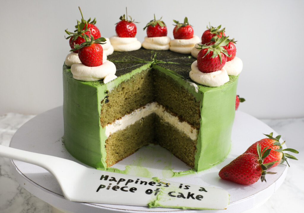 Japanese Matcha Cake with Strawberries and Cream - Sims Home Kitchen